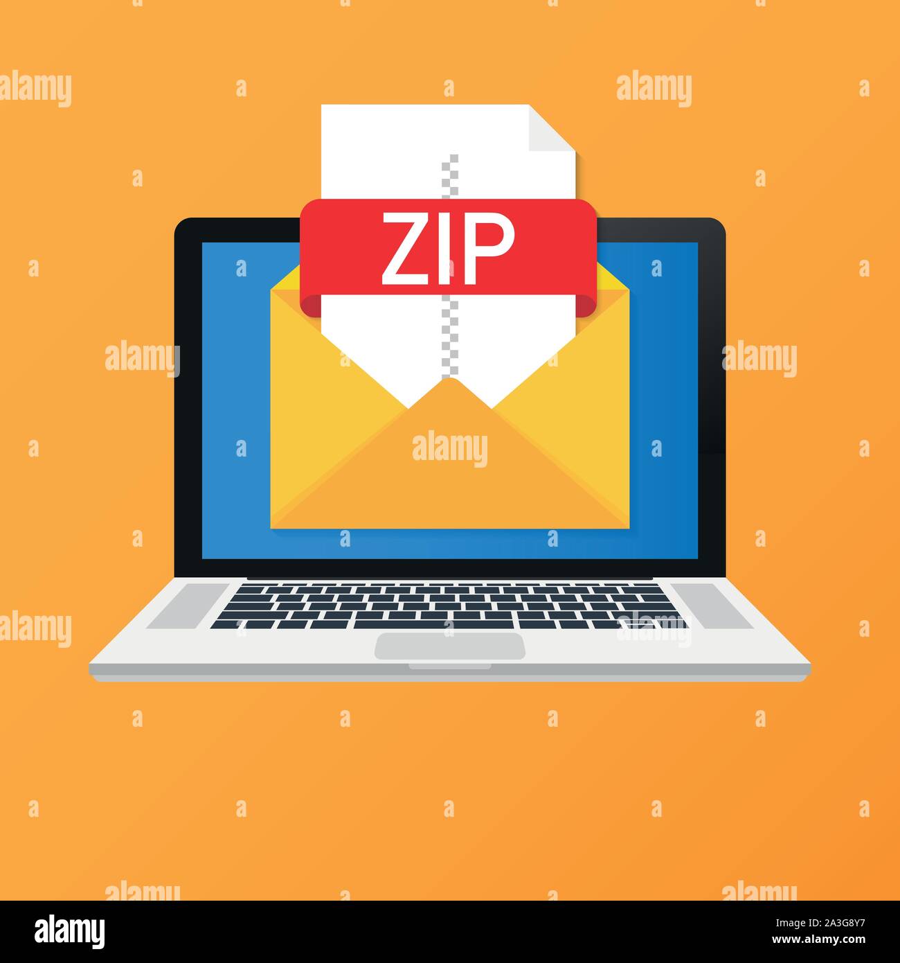 Laptop with envelope and ZIP file. Notebook and email with file ...