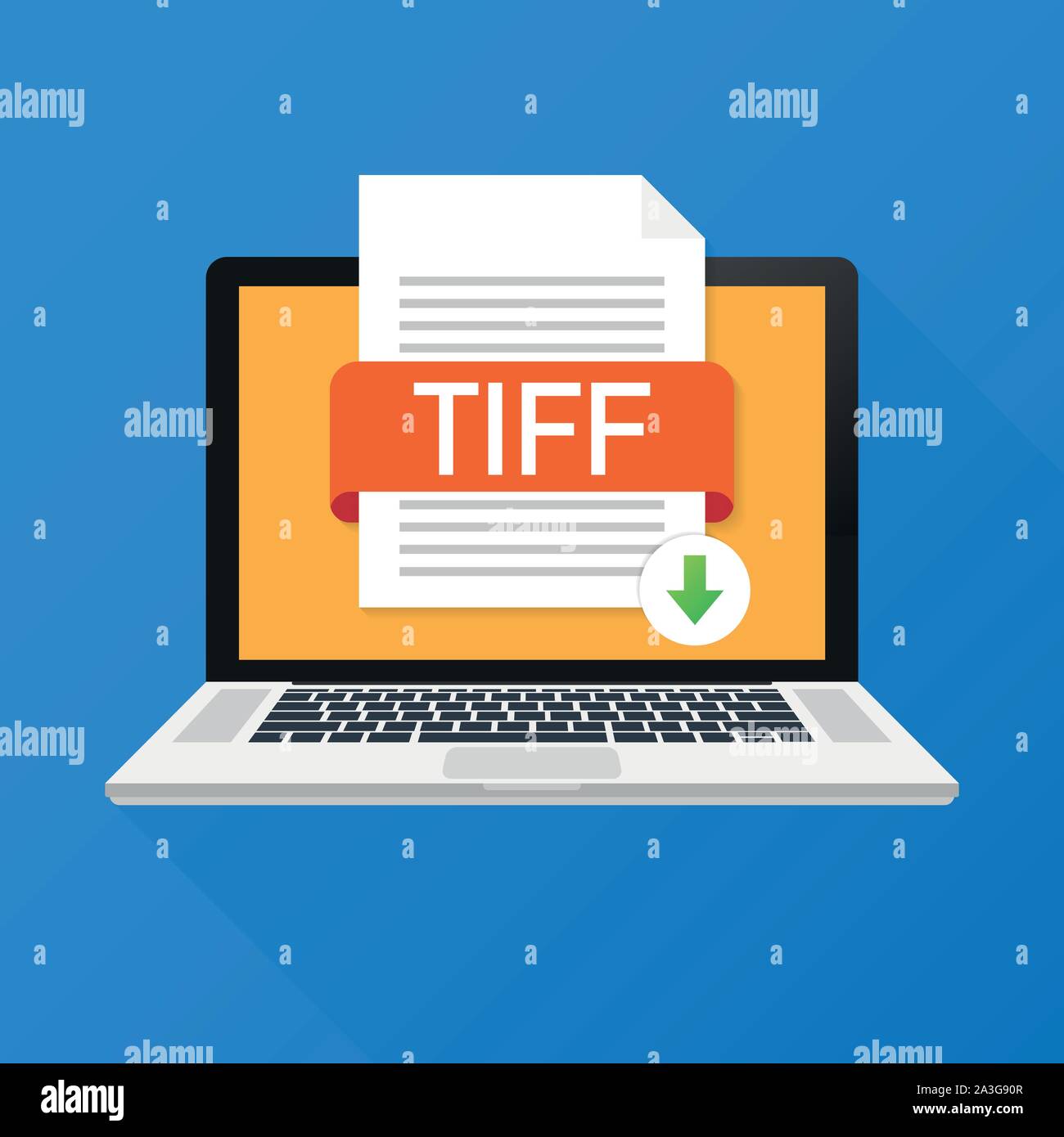 Download TIFF button on laptop screen. Downloading document concept ...