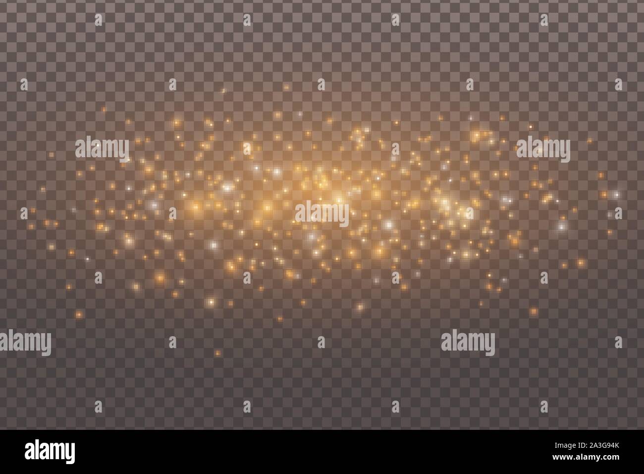 Abstract flying magical dust isolated on a transparent dark background ...