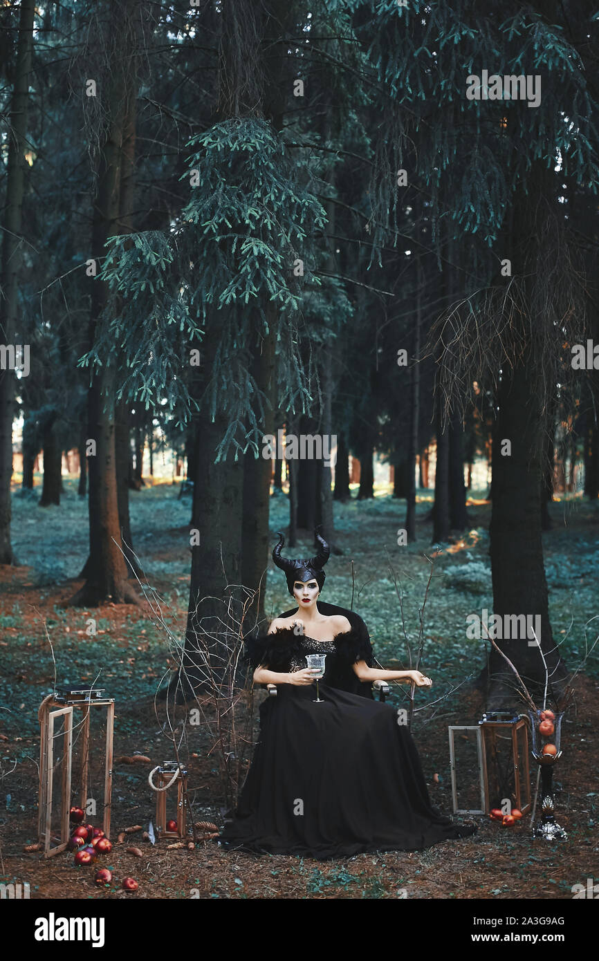 Mysterious Model Girl With Makeup And Costume For Halloween Stylish