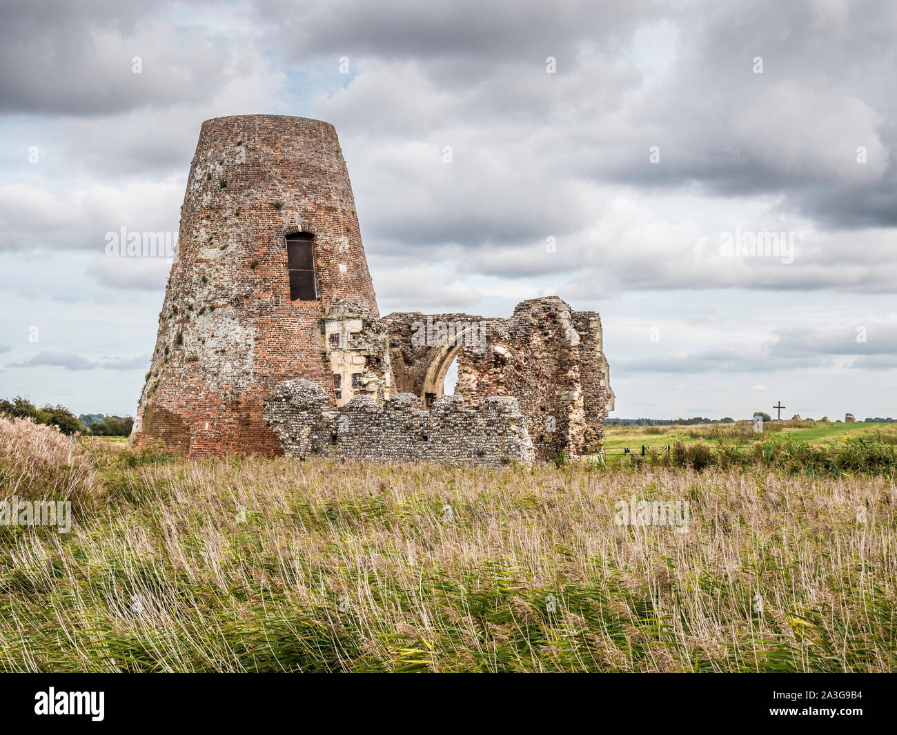 The ruins of the windmill tower at the 9th cent site of St Benets Abbey ...