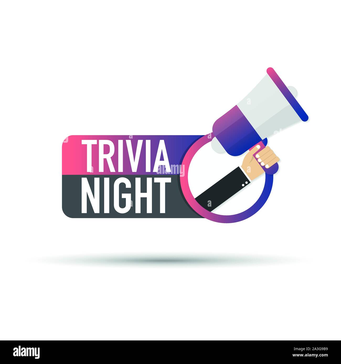 Hand holding megaphone - Trivia night. Vector stock illustration Stock ...