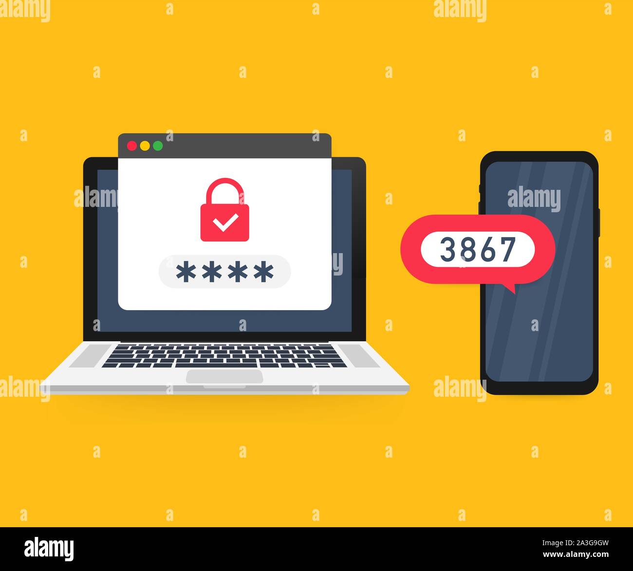 Two step authentication vector illustration, flat cartoon smartphone ...