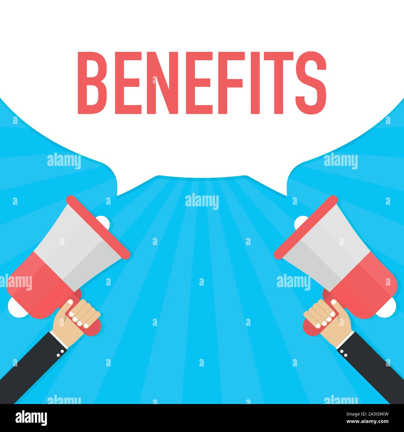 Hand Holding Megaphone with Benefits. Vector stock illustration Stock ...