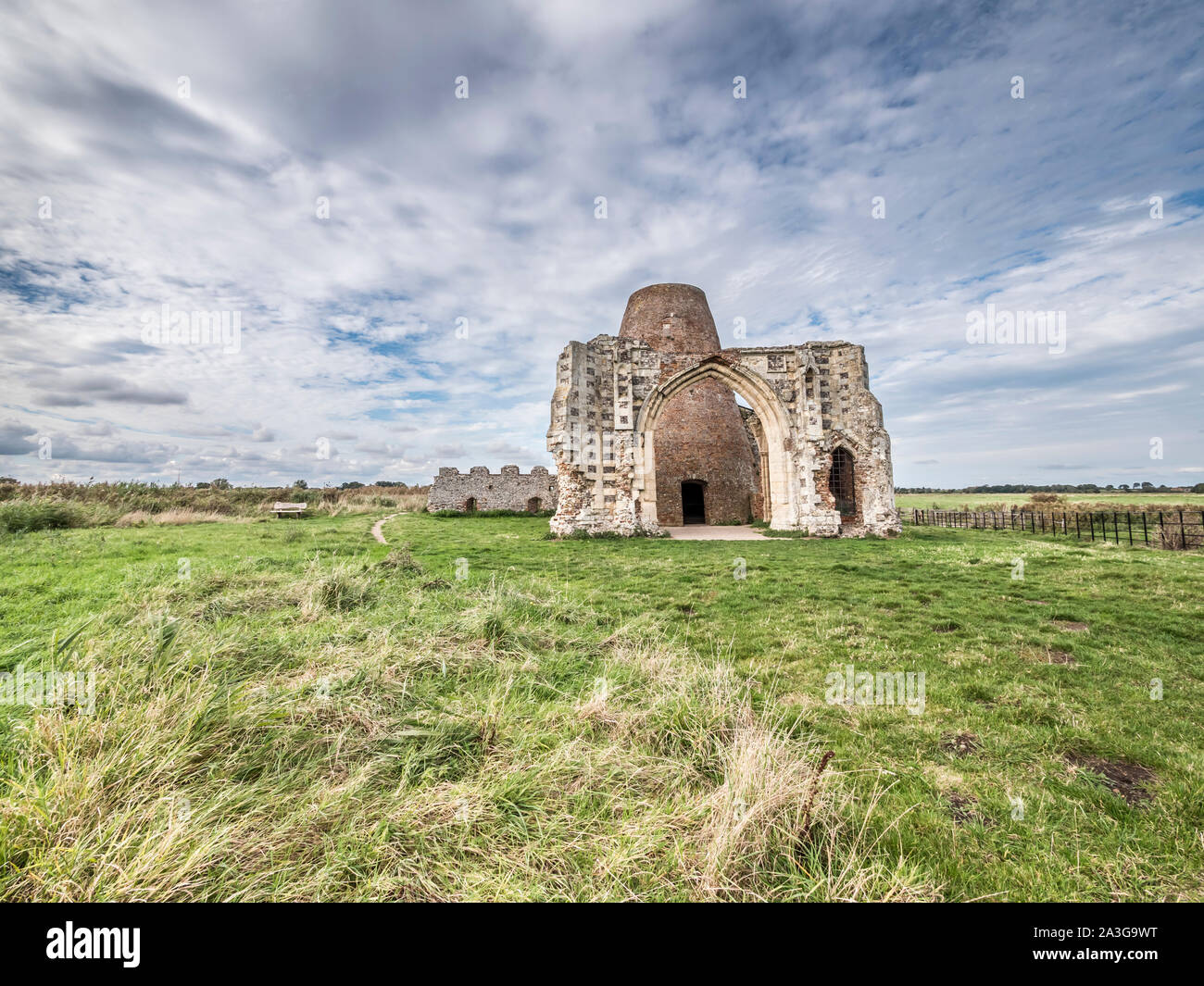 The ruins of the windmill tower at the 9th cent site of St Benets Abbey ...