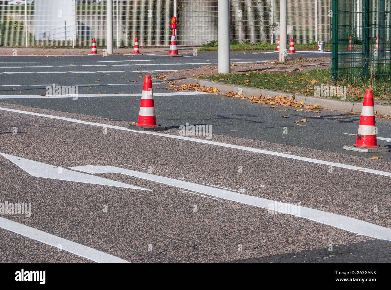 work on road marking with pylons Stock Photo - Alamy