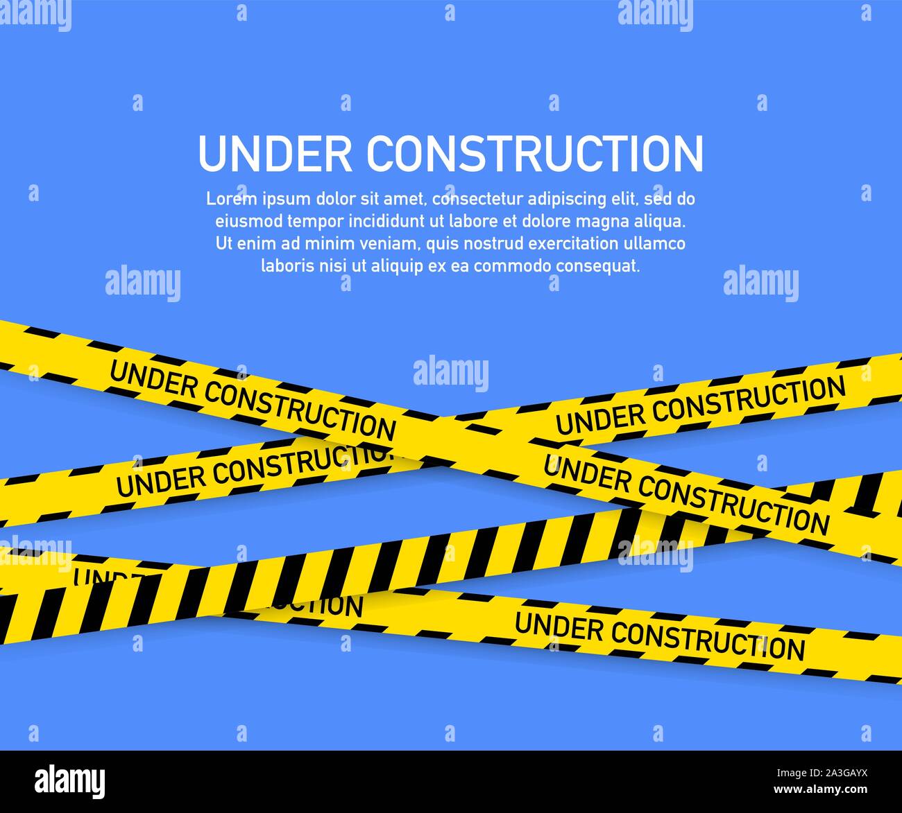 Under construction website page with black and yellow striped borders ...