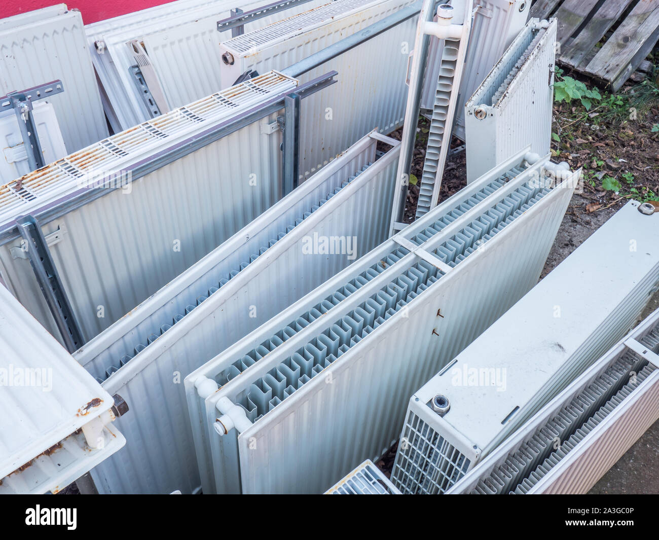 Old radiators in the recycling yard Stock Photo - Alamy