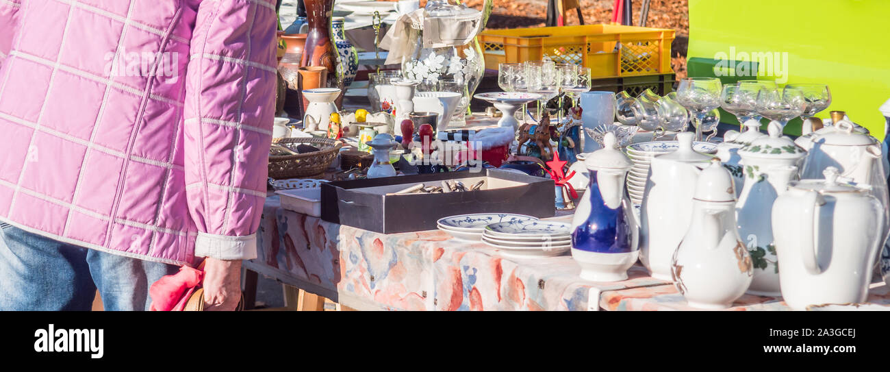 Panorama Flea Market on the Street Stock Photo - Alamy