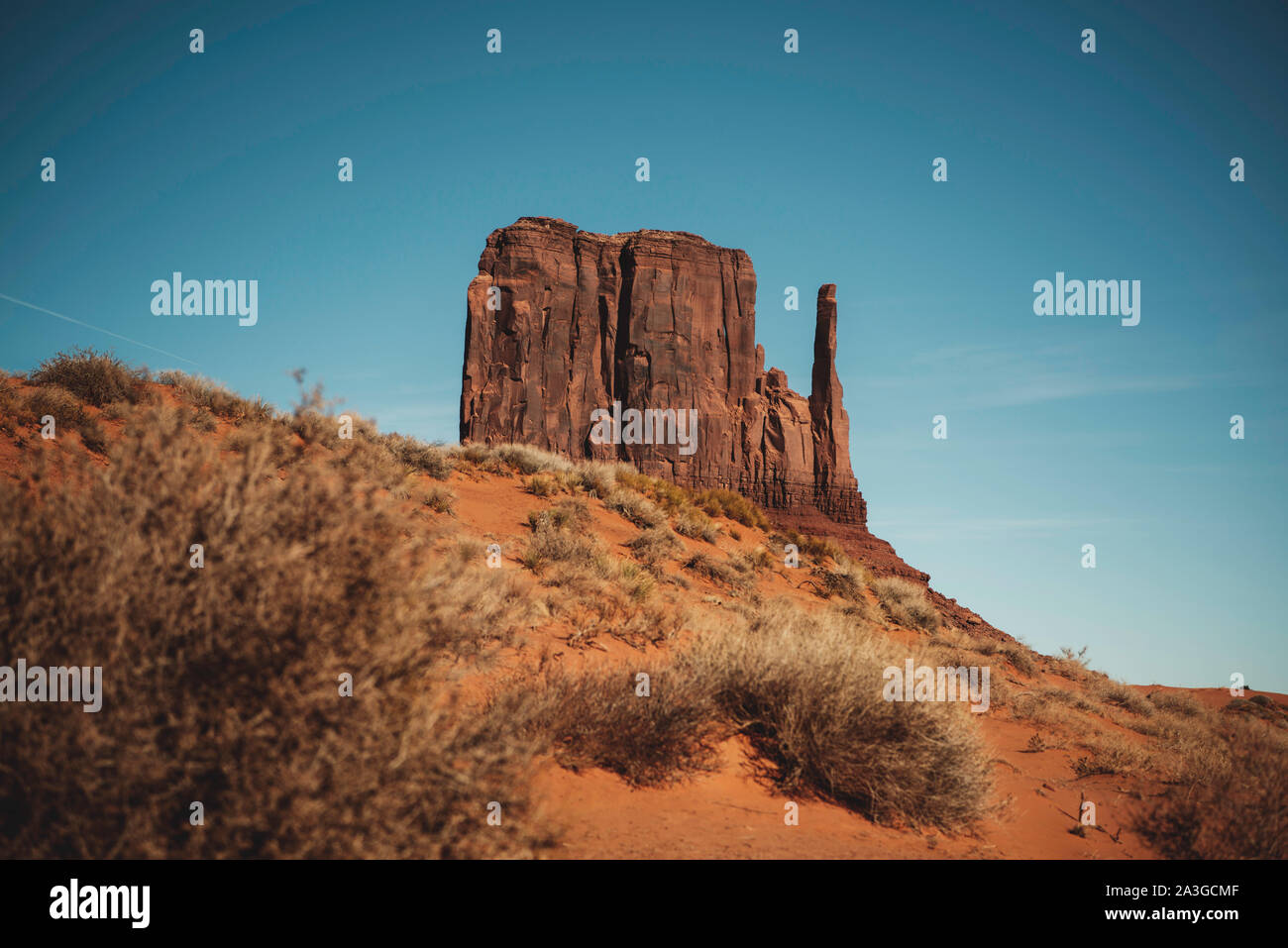 Sandstone formation beautifully lit by the afternoon desert sun in ...