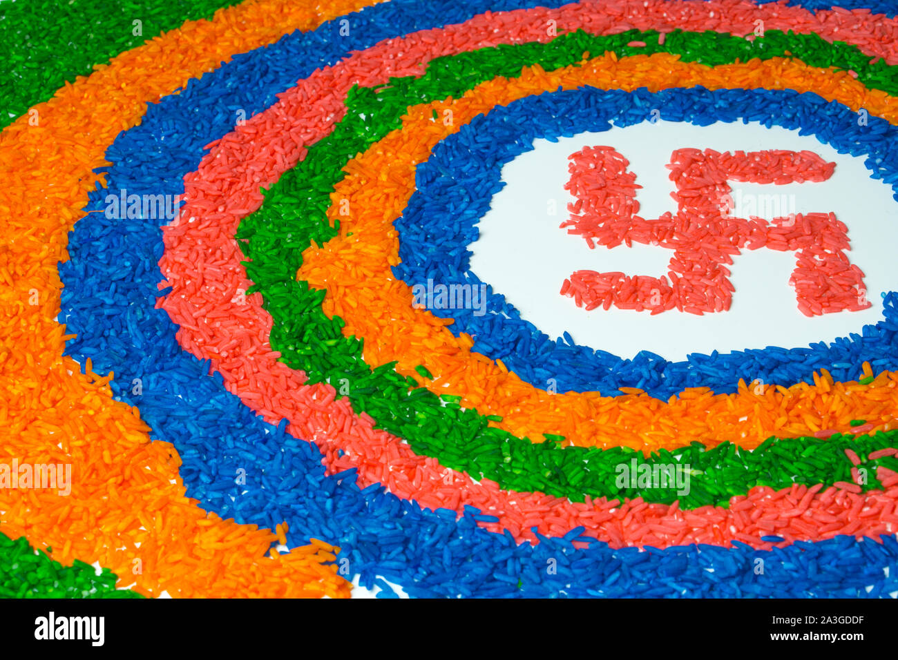 Indian festival Diwali, Diya oil lamps lit on colorful rangoli with ...
