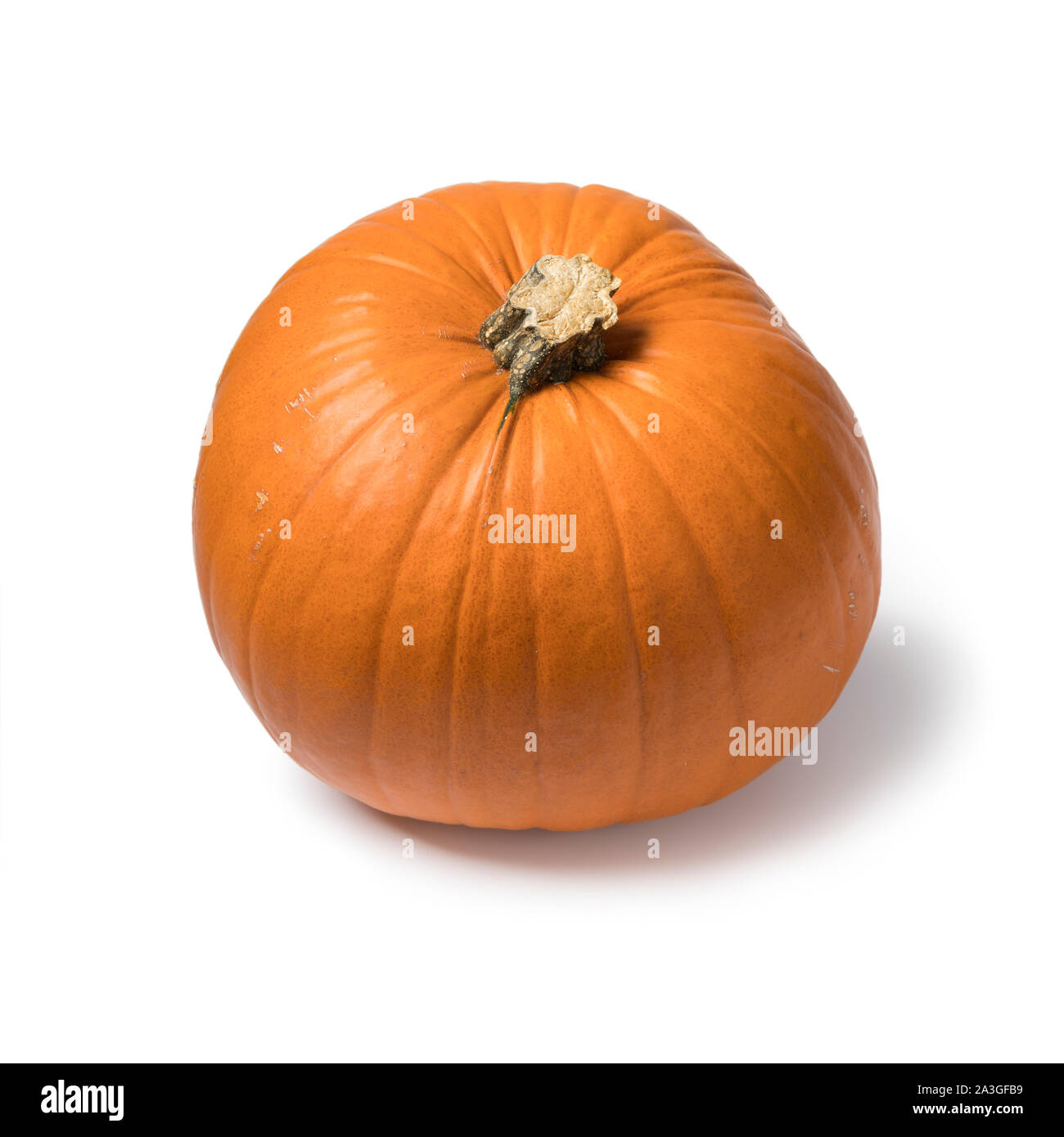Single whole orange pumpkin seen from a high angle isolated on white ...