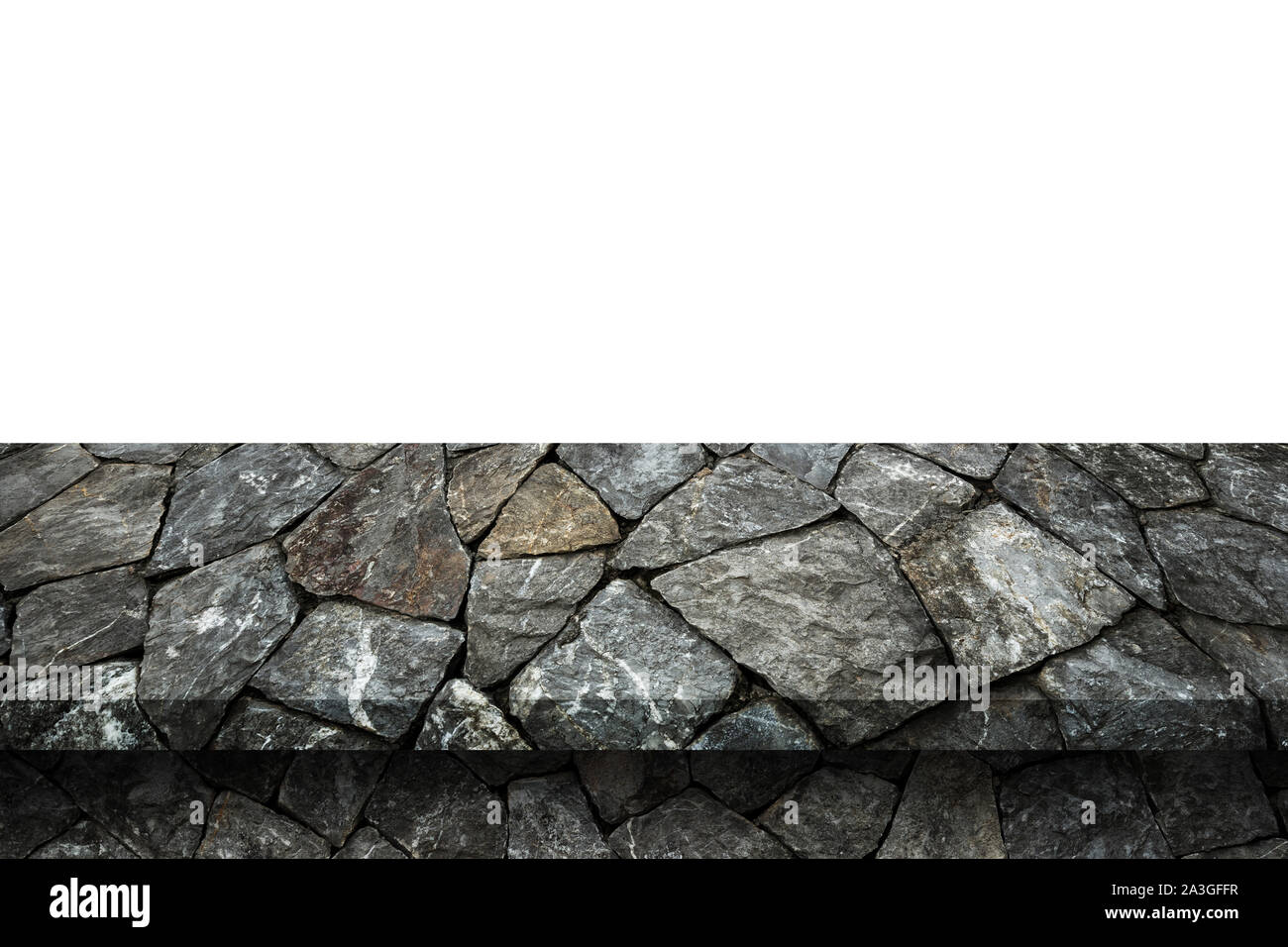 Empty stone table on isolated white background with copy space and ...