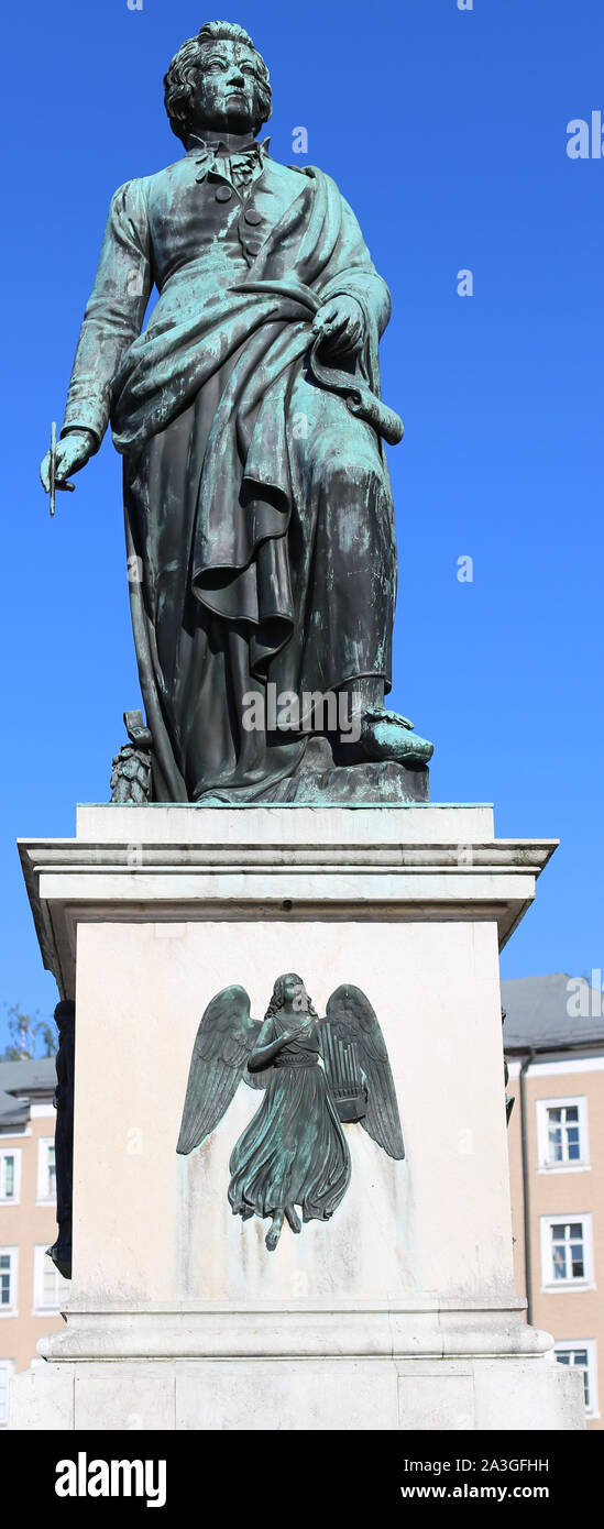 Statue of famous composer Wolfgang Amadeus MOZART in Salzburg Austria ...