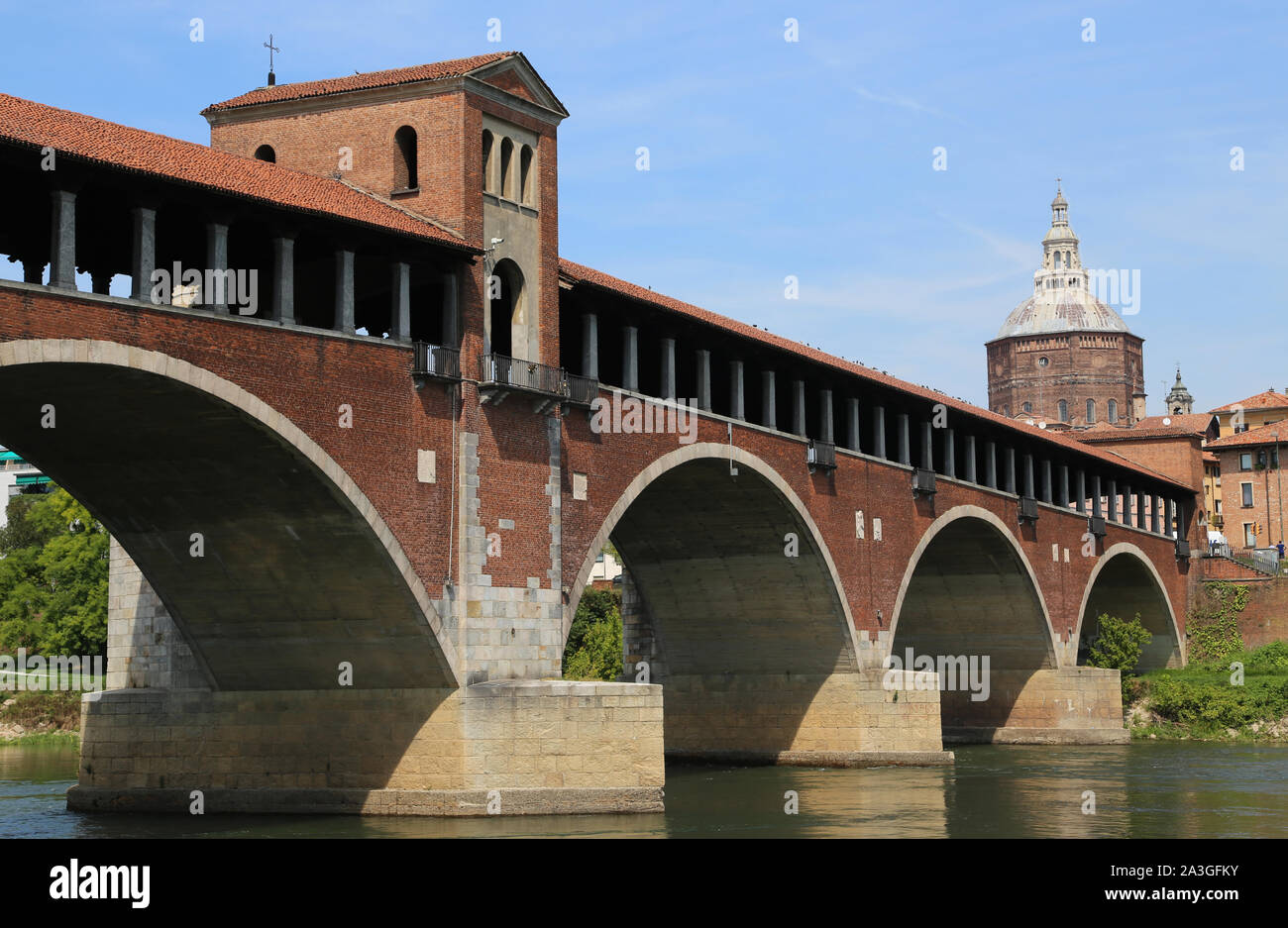 Ticino River and the Ancient Covered Bridge also called Ponte Vecchio ...