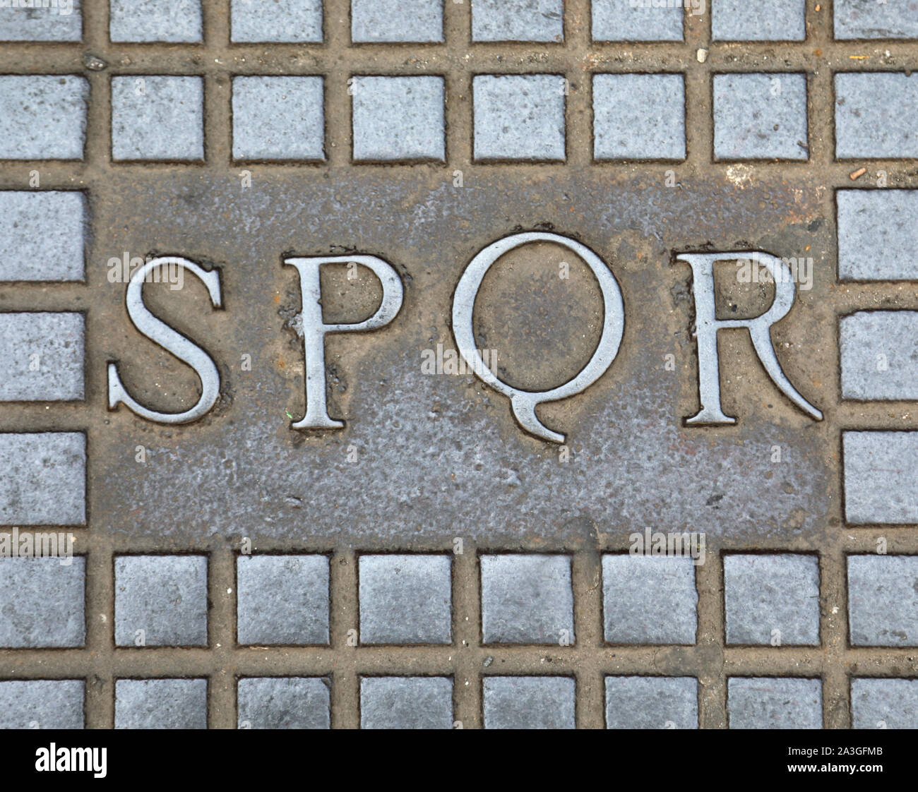 the text SPQR in Rome Italy in latin Senatus Populusque Romanus that ...