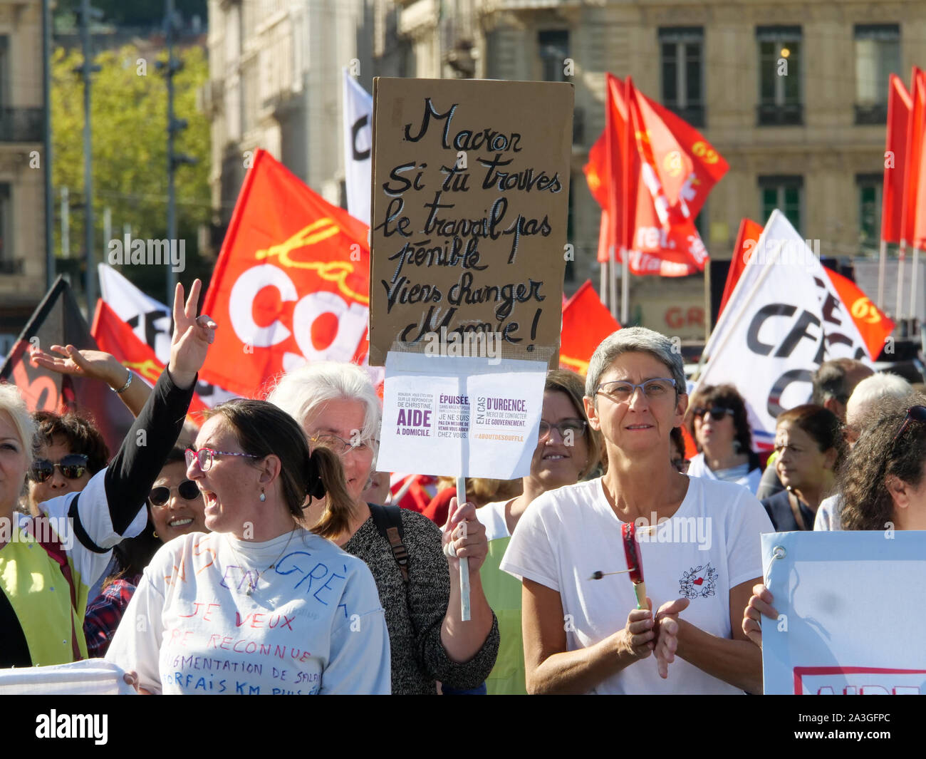 Care home operators protest against working conditions, Lyon, France ...