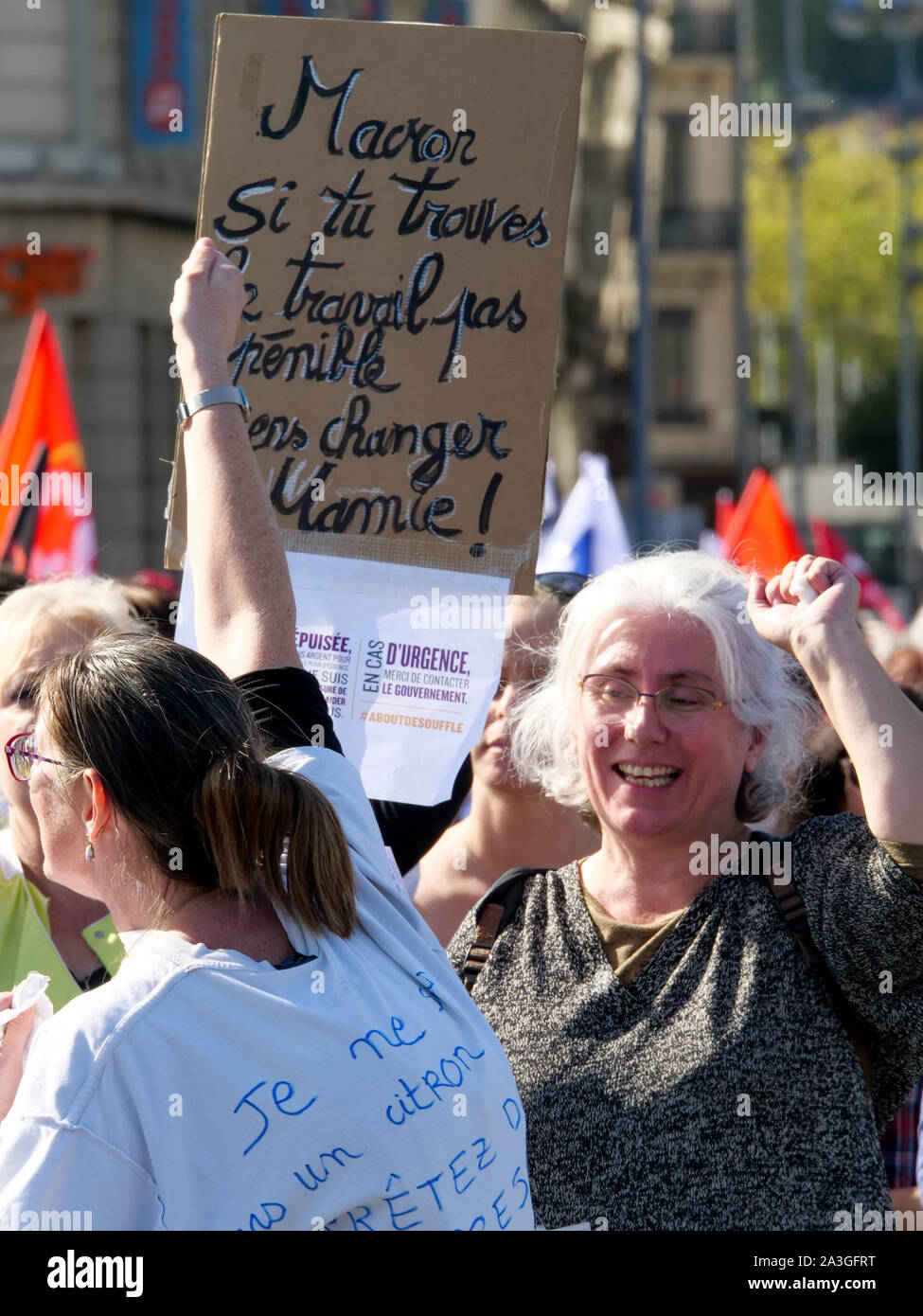 Care home operators protest against working conditions, Lyon, France ...