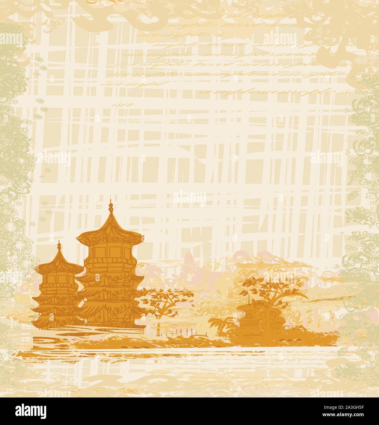 Old paper with Chinese temple Stock Photo - Alamy