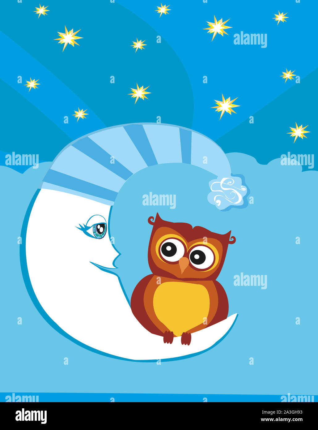 Cute owl and Moon Stock Photo - Alamy