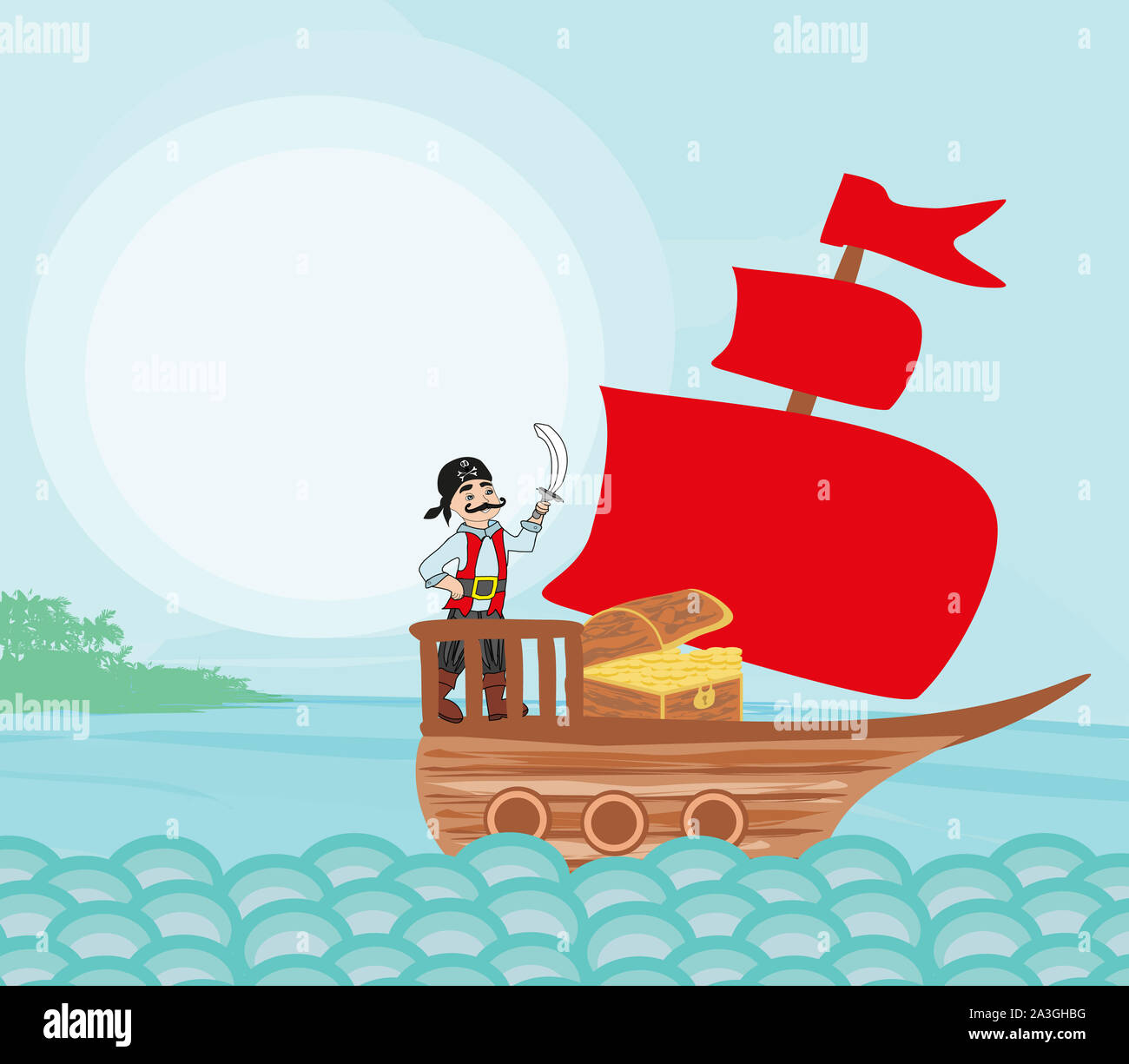 Cartoon pirate ship sailing sea Stock Photo - Alamy