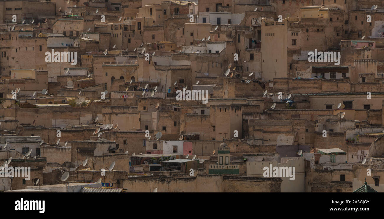 A picture of the slum-like houses of Fes el Bali as seen from the ...