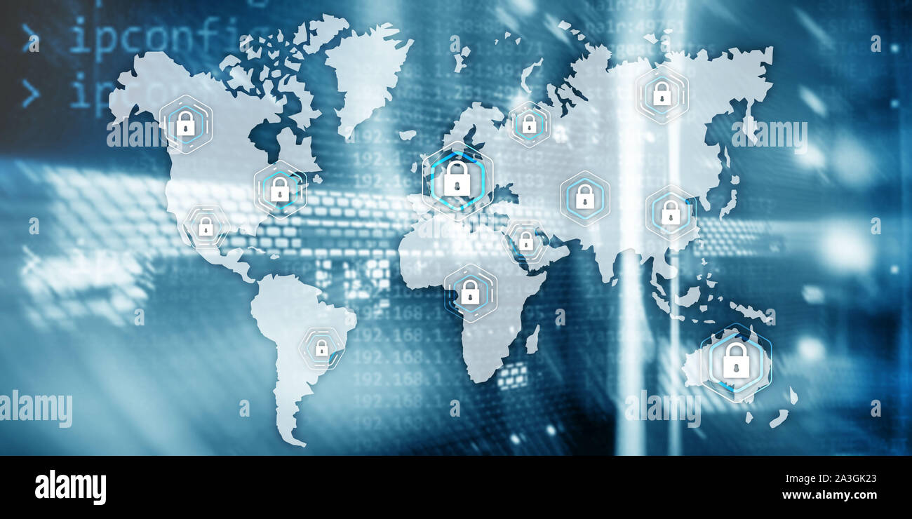 Global Cyber Security Concept Communication Privacy Data Protection Server Room Background Stock