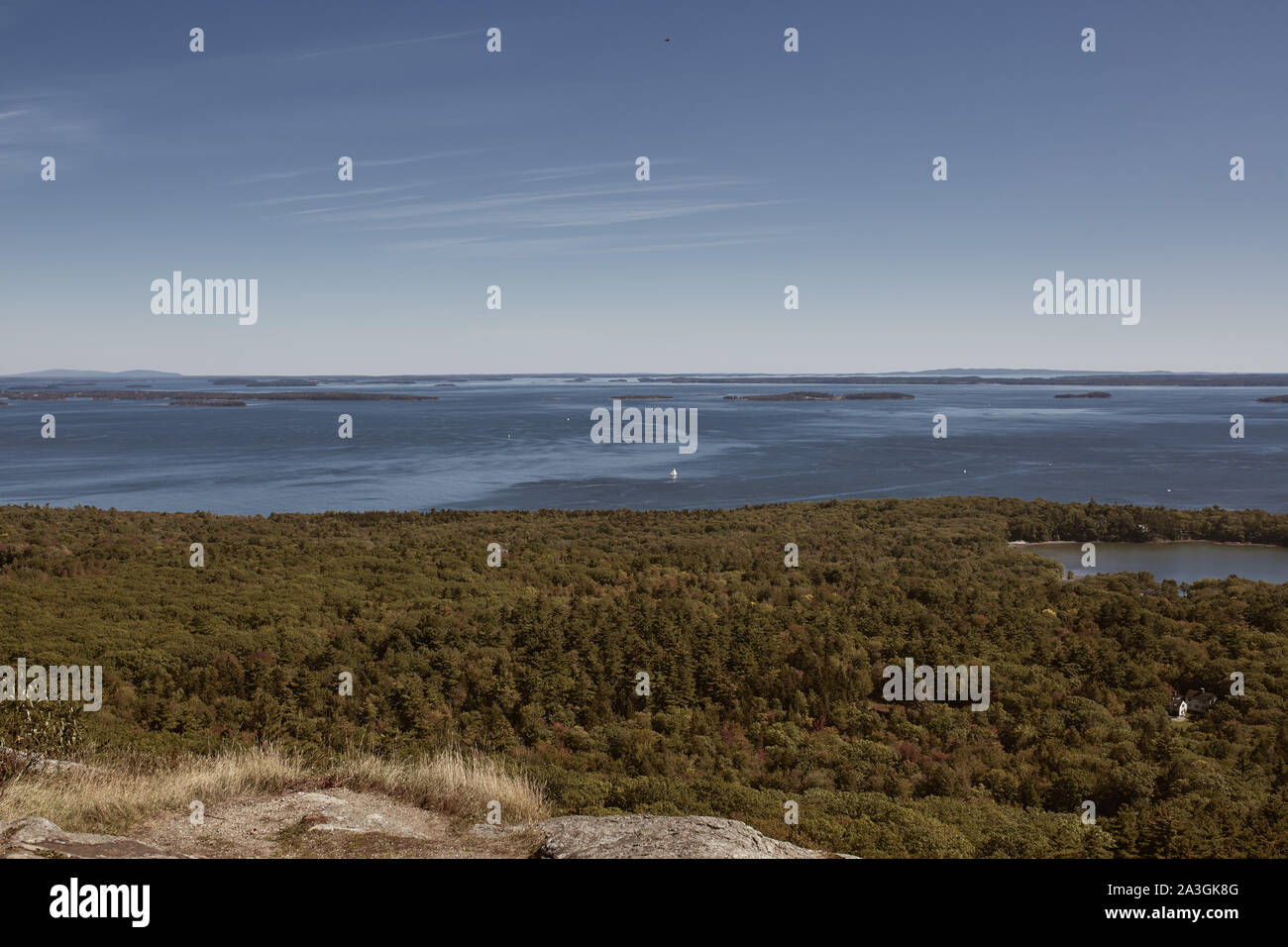 Overlooking Penobscot Bay from the summit of Mt Battie at Camden Hills ...
