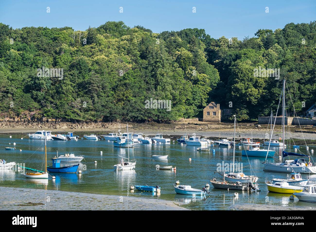 France, Finistere, Riec-sur-Belon, Belon harbour on Belon river Stock ...