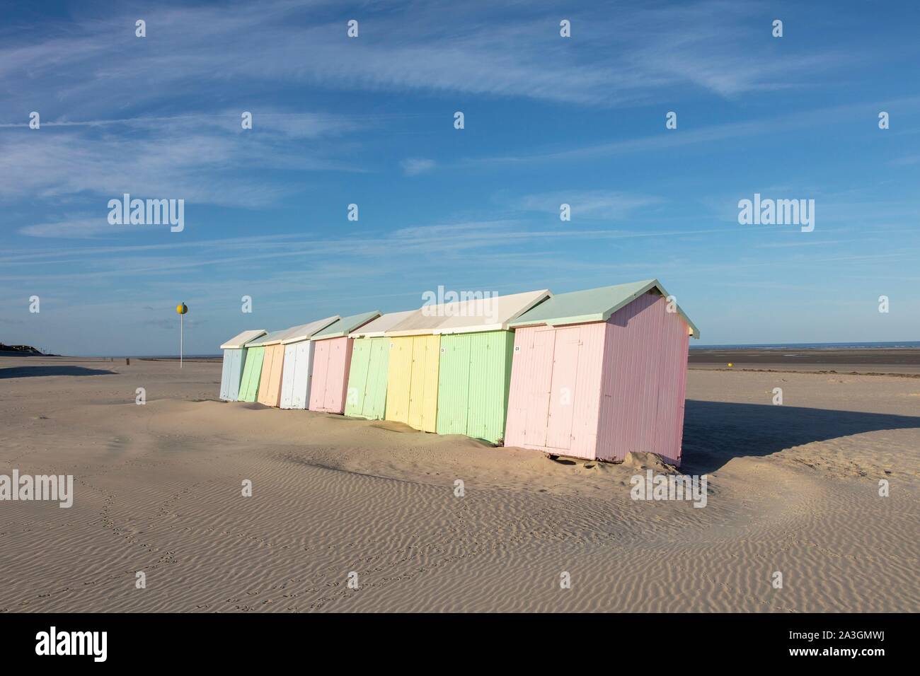 France, Pas de Calais, Berck sur Mer, the beach with beach huts Stock ...