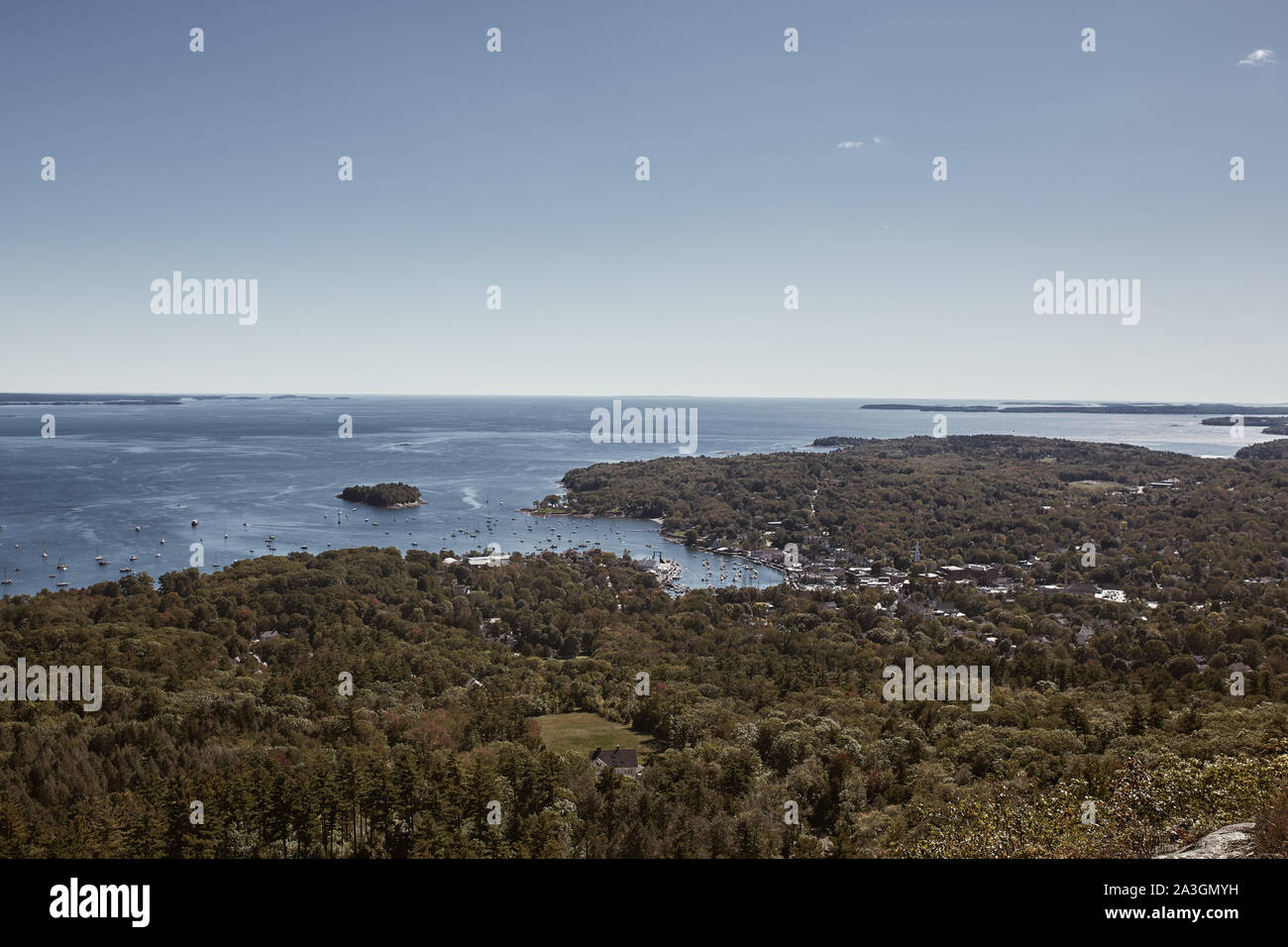 Overlooking Penobscot Bay from the summit of Mt Battie at Camden Hills ...