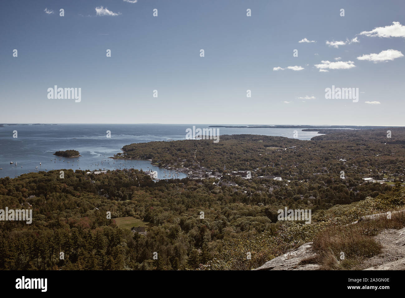 Overlooking Penobscot Bay from the summit of Mt Battie at Camden Hills ...