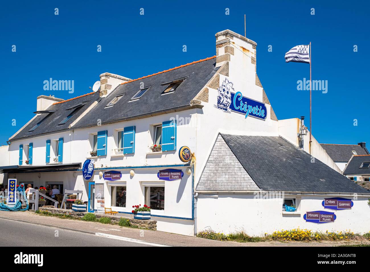 France, Finistere, Plogoff, Le Loc'h, creperie Le Galion Stock Photo ...