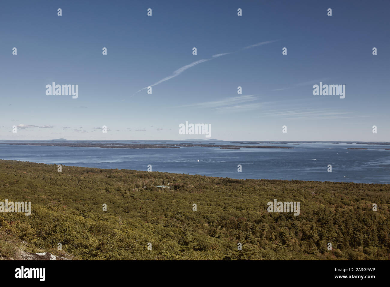 Overlooking Penobscot Bay from the summit of Mt Battie at Camden Hills ...
