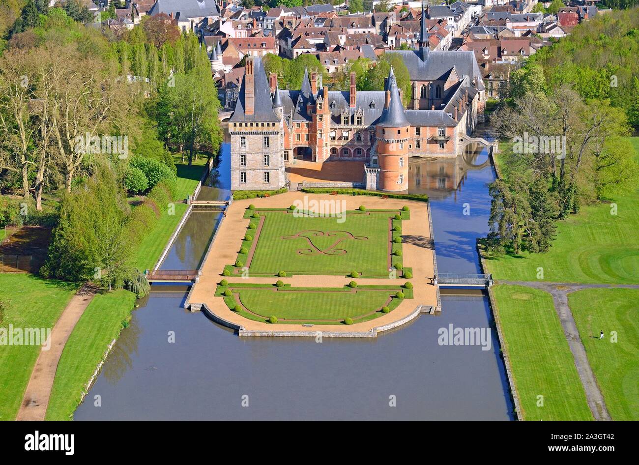 France, Eure et Loir, castle of Maintenon, in the Eure valley (aerial ...