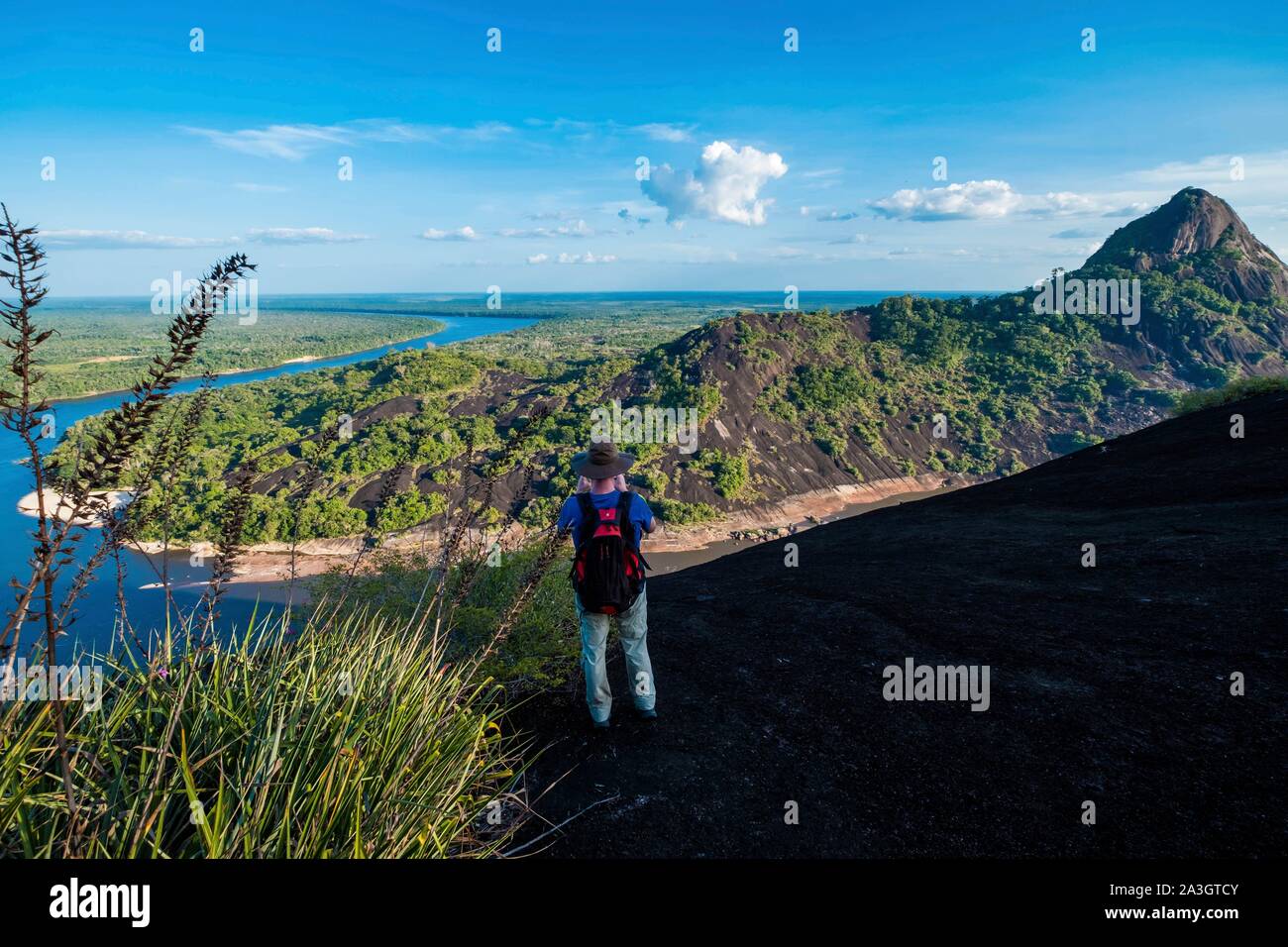 Colombia, Guainia, Inirida, Cerros de Mavicure, view of the meanders of ...