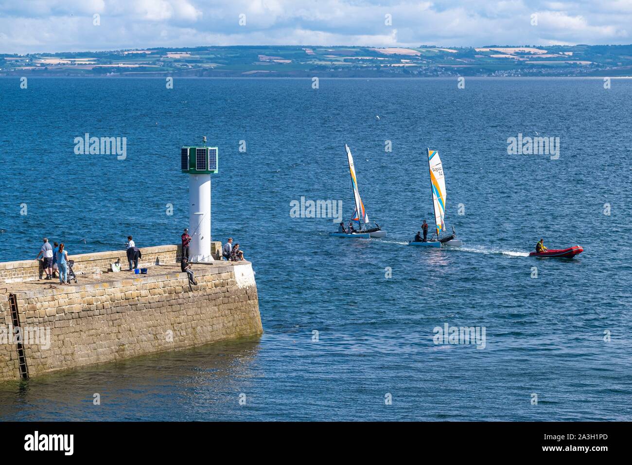 France, Finistere, Douarnenez, entrance of the Treboul marina Stock ...