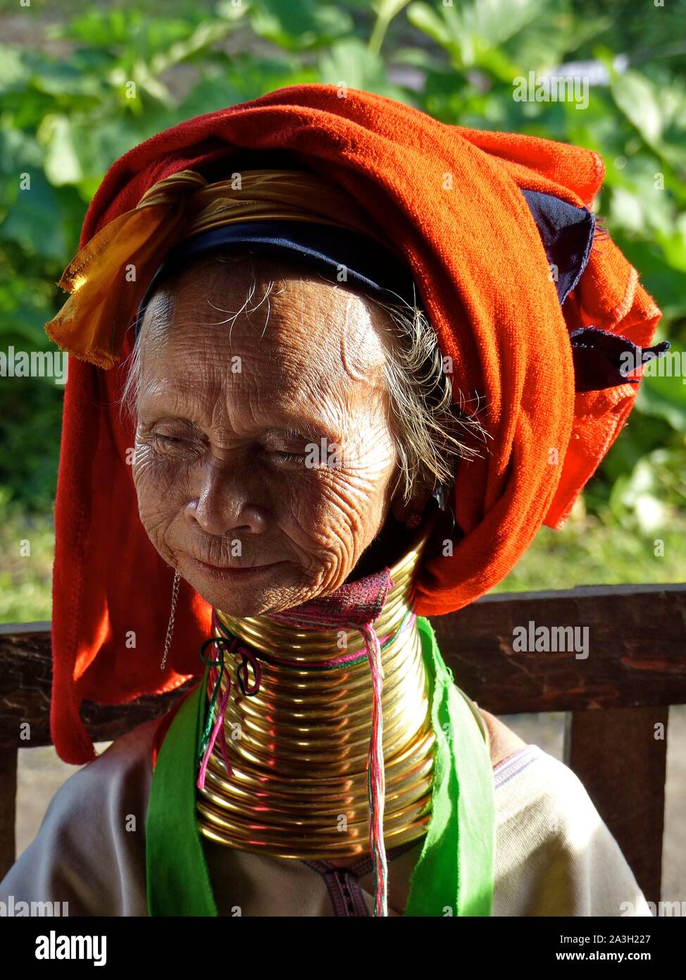 Myanmar, Kayah State, Loikaw, portrait of Kayan (padaung) long-neck ...
