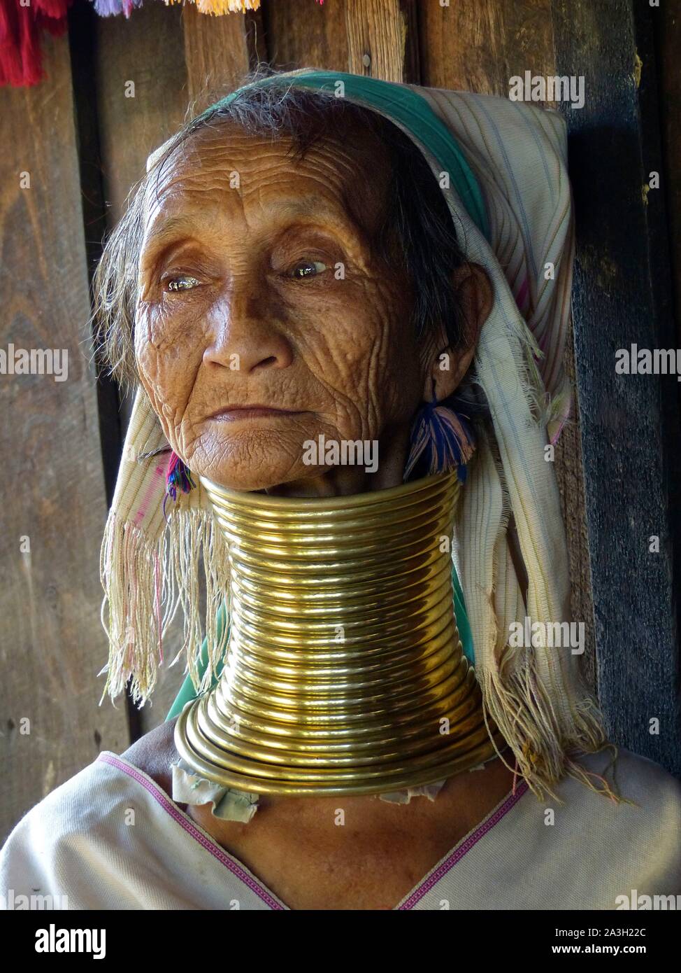 Myanmar, Kayah State, Loikaw, portrait of Kayan (padaung) long-neck ...