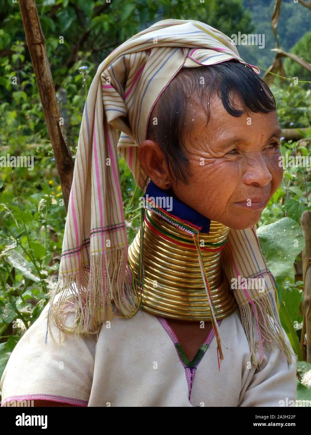 Myanmar, Kayah State, Loikaw, portrait of Kayan (padaung) long-neck ...