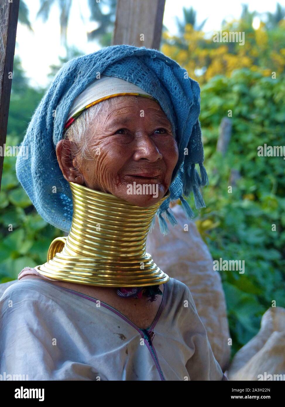 Myanmar, Kayah State, Loikaw, portrait of Kayan (padaung) long-neck ...