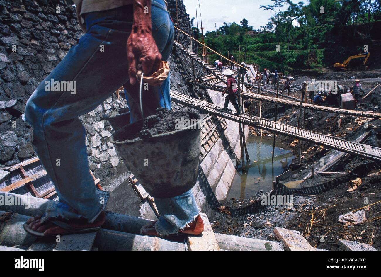 Indonesia, Central Java, Merapi Volcano, Dam Construction on Merapi ...