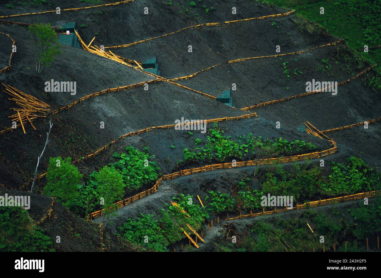 Japan, Hokaido, Stabilizing the slopes of a volcano to prevent the ...