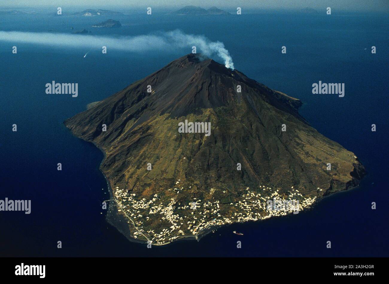 Italy, Aeolian Islands, Stromboli, Stromboli island from the sky ...