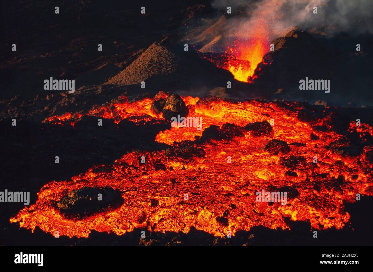 France, Reunion Island, Piton Volcano of la Fournaise erupting Stock ...