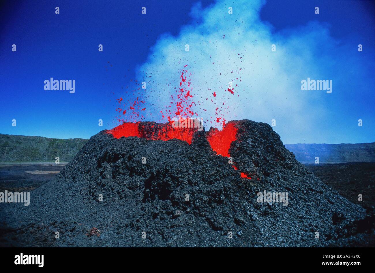 France, Reunion Island, Piton Volcano of la Fournaise erupting Stock ...