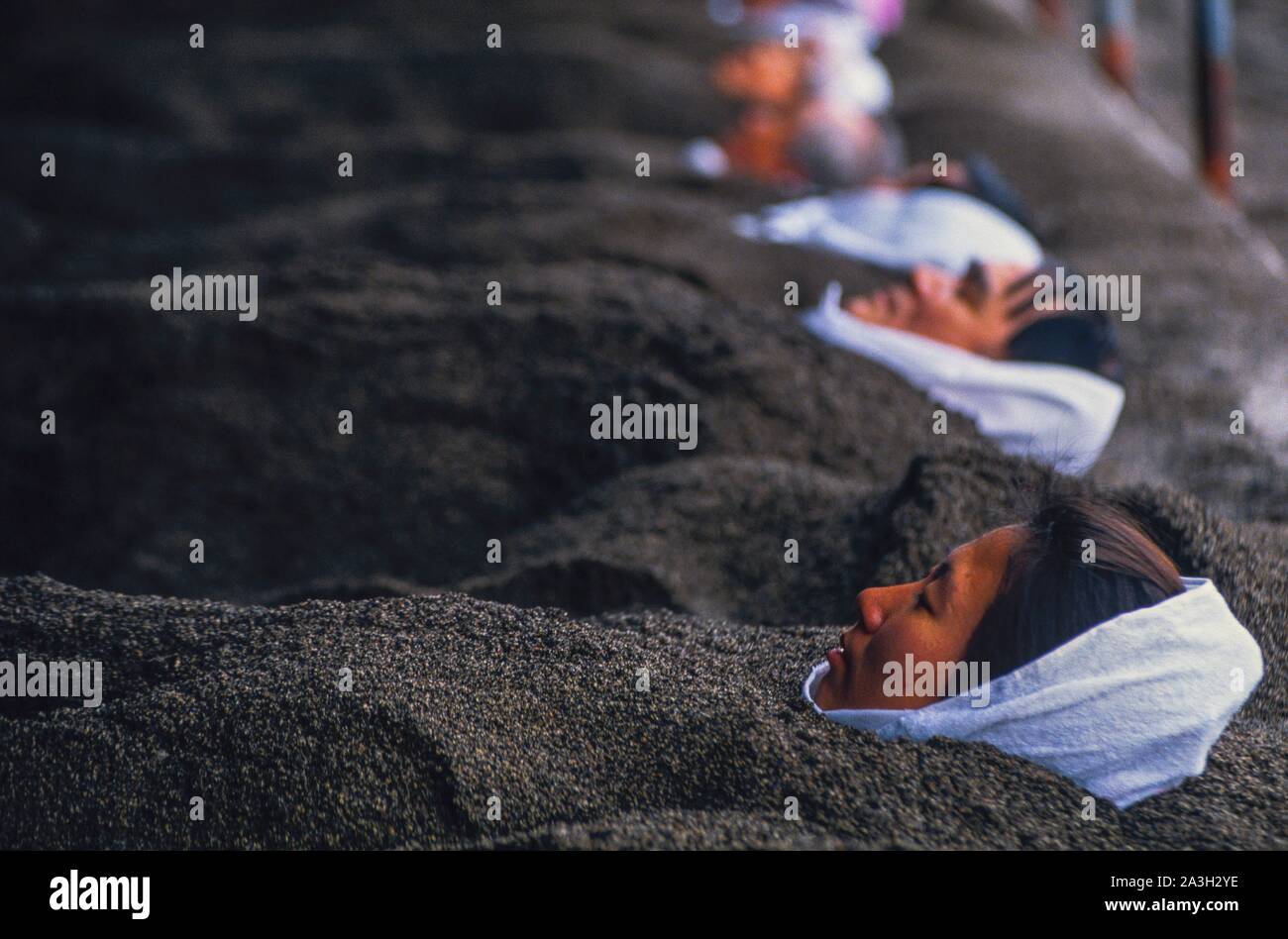 Japan, Kyushu, Kagoshima, the curists also take hot sand baths at the ...