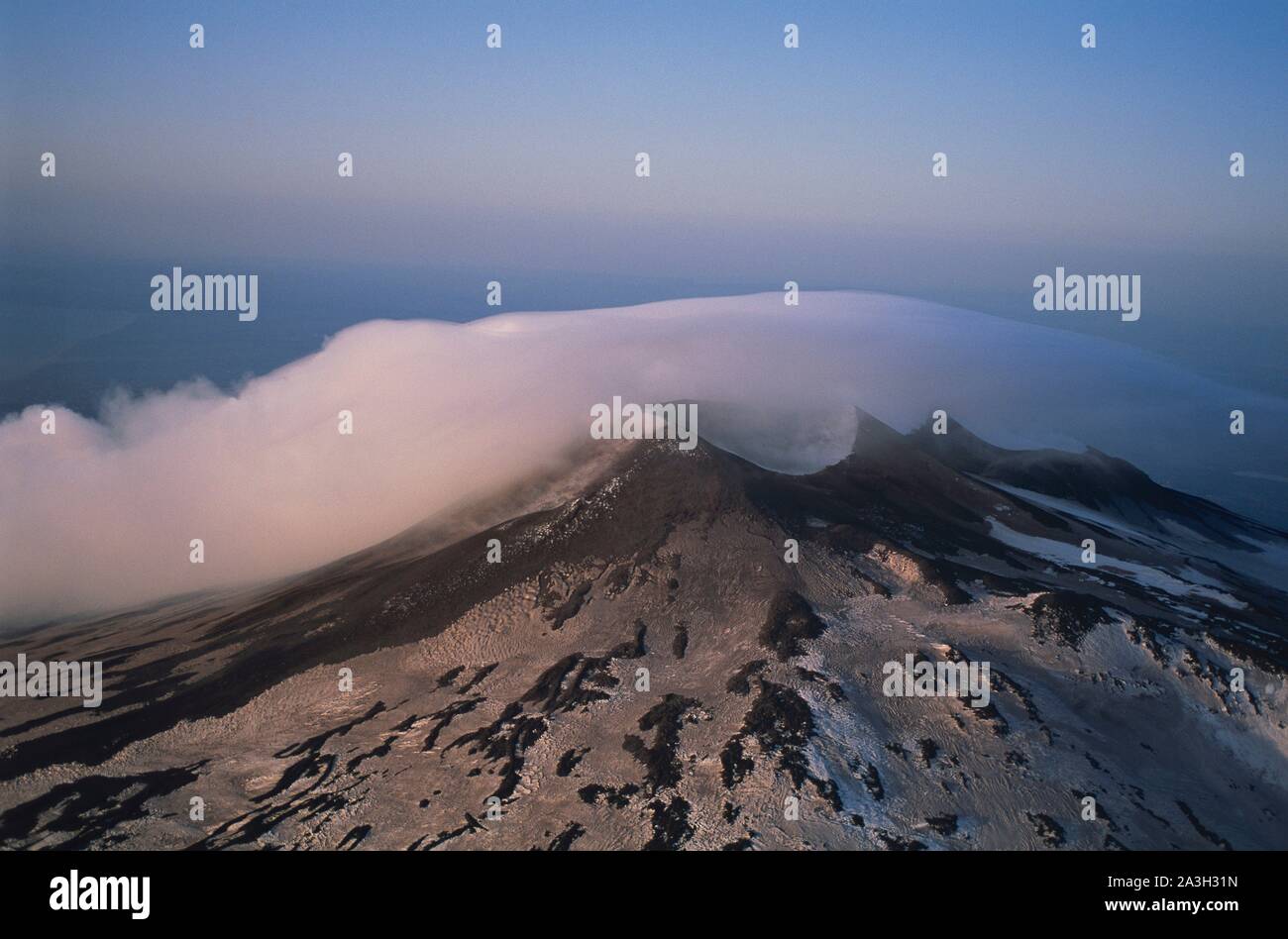 Italy, Sicily, Etna volcano, aerial view of the summit craters of Etna ...