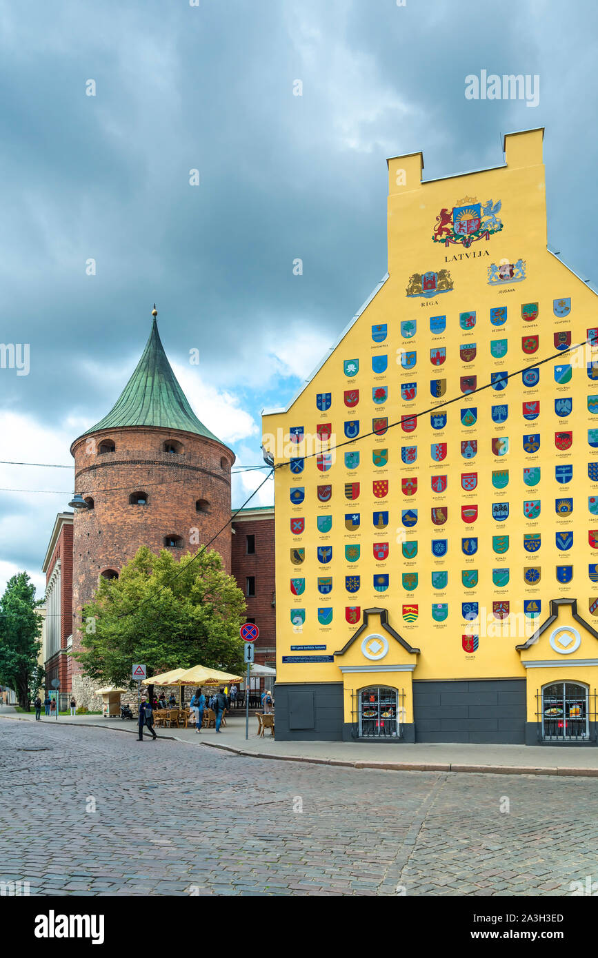 The Powder tower and Jacob's Barracks building showing coats of arms ...