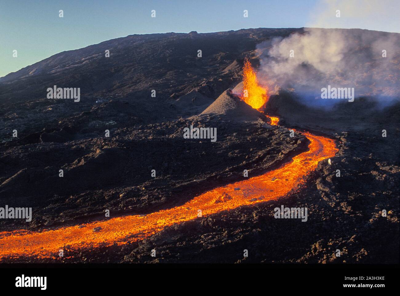 France, Reunion Island, Piton Volcano of la Fournaise, Lava Sampling on ...